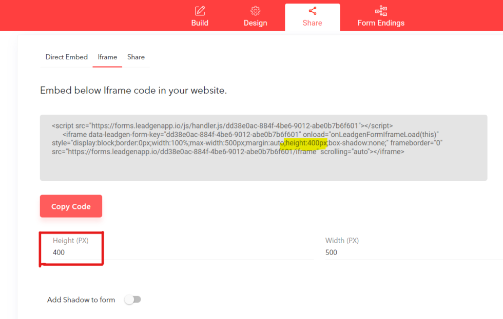 How Can I Change The Form Height? - LeadGen App